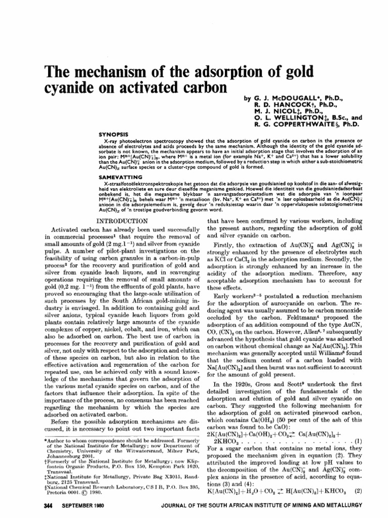 The Mechanism of The Adsorption of Gold Cyanide On Activated Carbon ...
