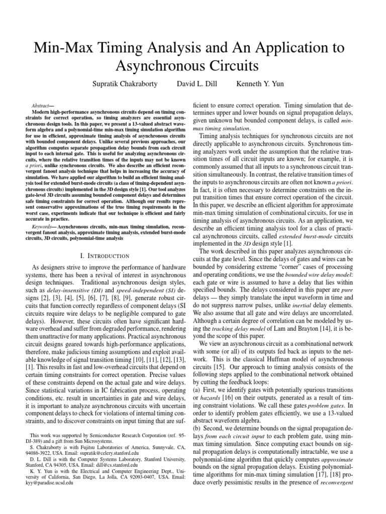 Min-Max Timing Analysis and An Application To Asynchronous Circuits ...