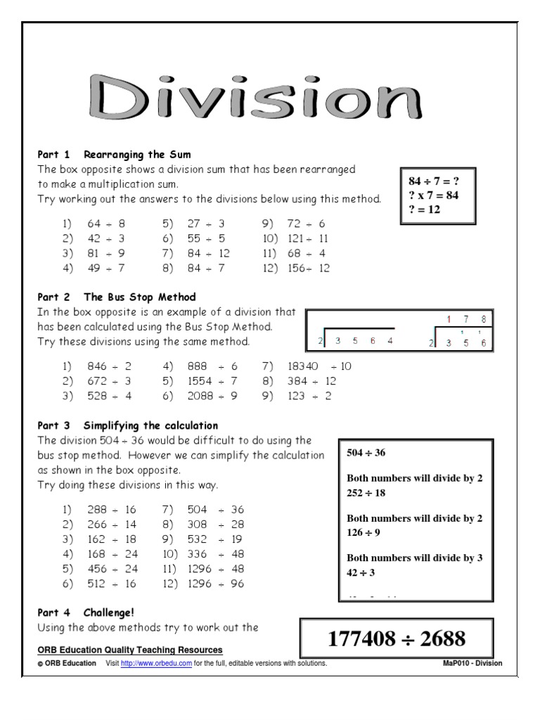 MaP010 Division Lesson Plan Physics Mathematics