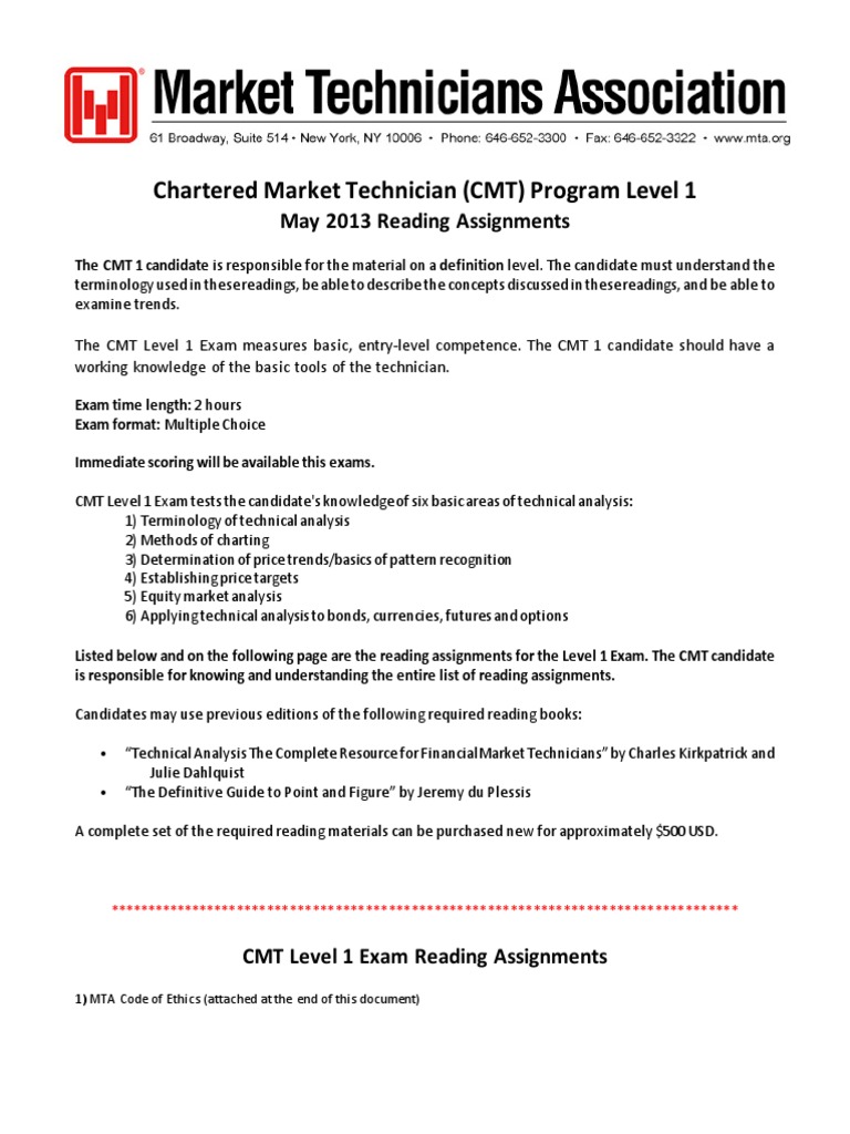 CMT Level 1 - 2013 Practice Exam | PDF | Technical Analysis | Stock Market