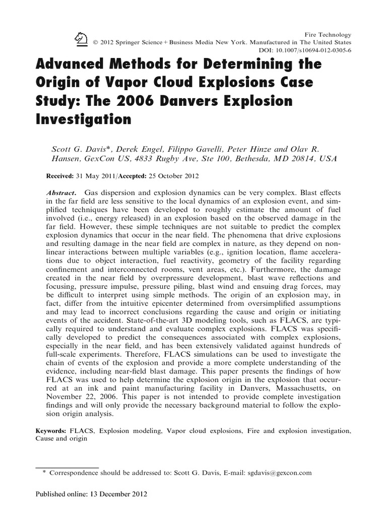 Advanced Methods For Determining The Origin of Vapor Cloud Explosions ...