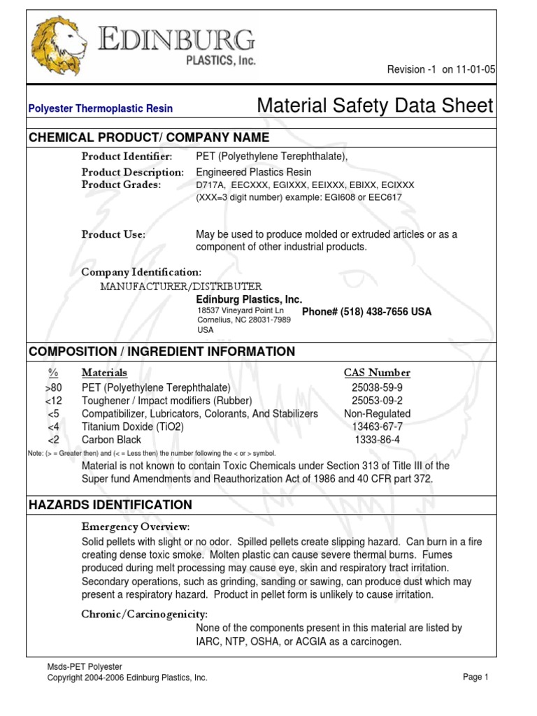 PET_MSDS | Waste Management | Firefighting