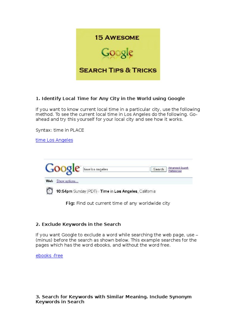15 Google Search Tips and Tricks | PDF | Search Engine Optimization ...