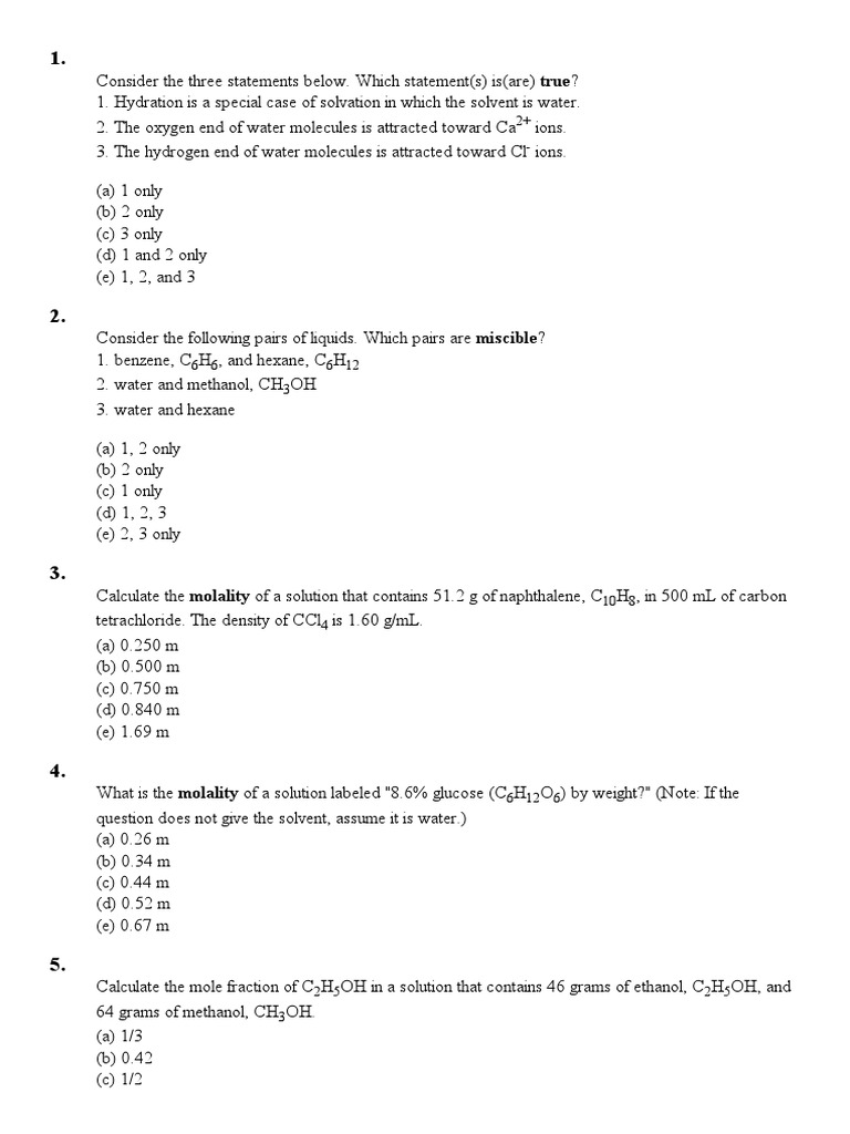 Chemistry Solutions and Properties Quiz | PDF | Solution | Properties ...