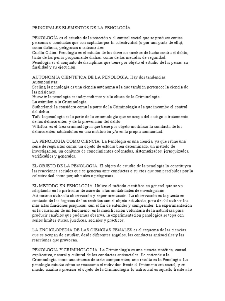 PENOLOGÍA y PRINCIPALES ELEMENTOS | PDF | Criminología | Criminología