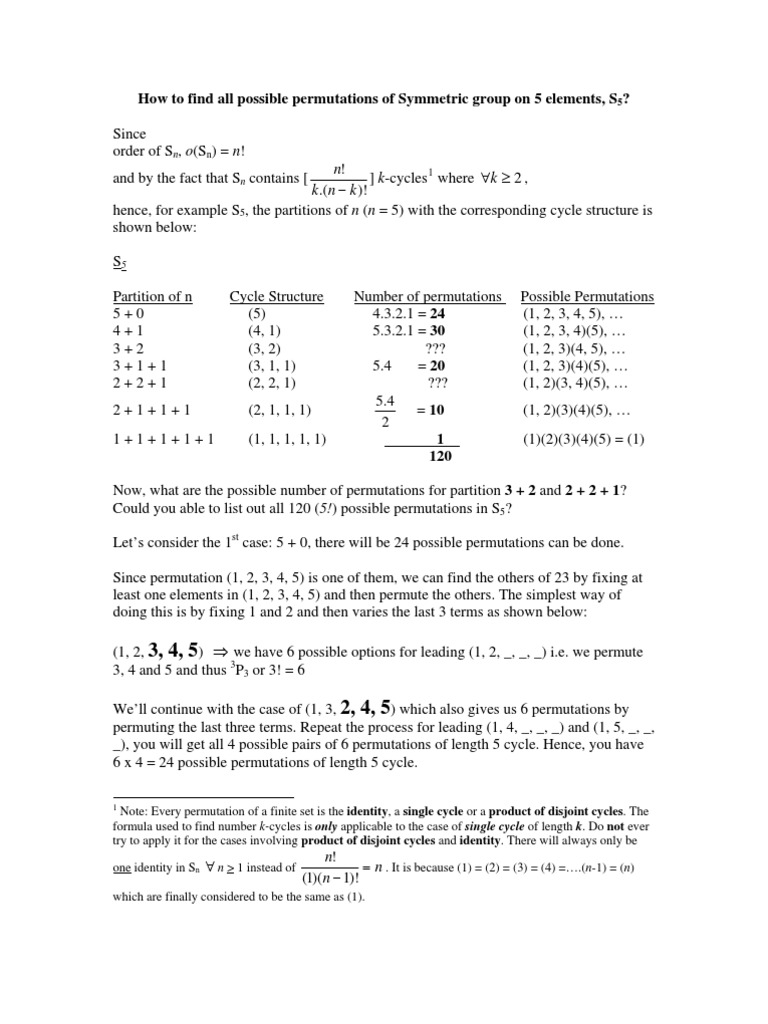 How To Find All Possible Permutations of Symmetric Group On 5 Elements, S ? | PDF | Permutation ...