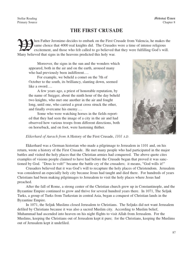The First Crusade: Stellar Reading Medieval Times Primary Source | PDF ...
