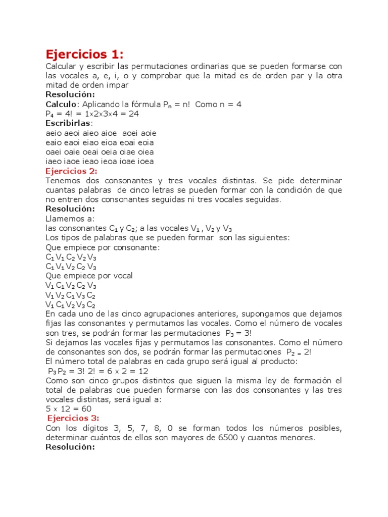 Ejercicios Combinatoria | PDF
