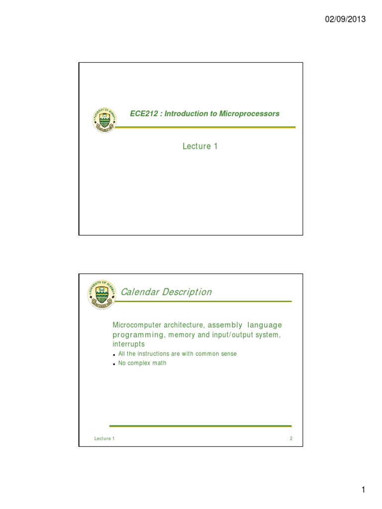ECE 212 Lecture 1 | PDF | Microprocessor | Central Processing Unit