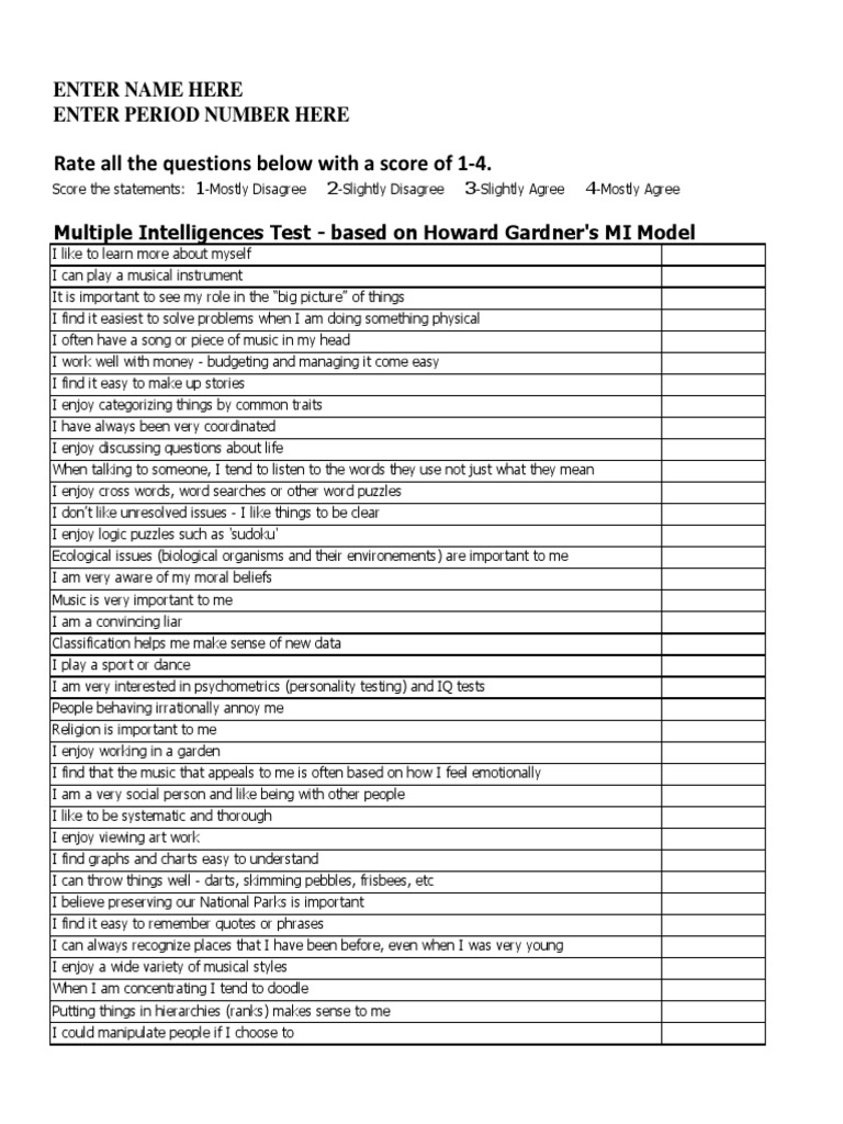 Multiple Intelligences Test