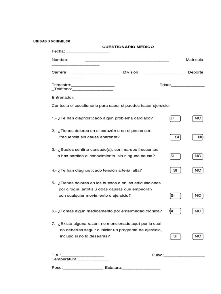 Cuestionario Medico | PDF