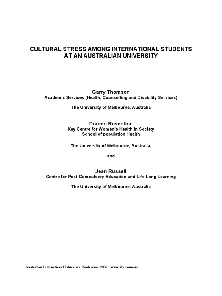 Cultural Stress in International Students | PDF | International Student ...