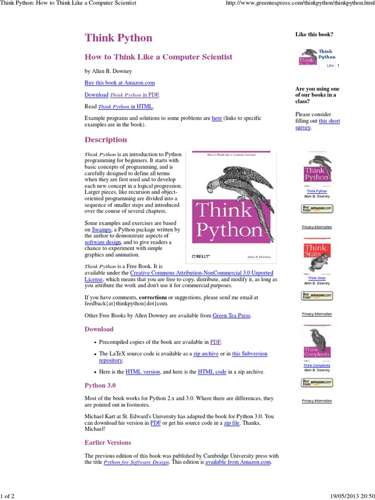 Think Python - How To Think Like A Computer Scientist | PDF | Python ...