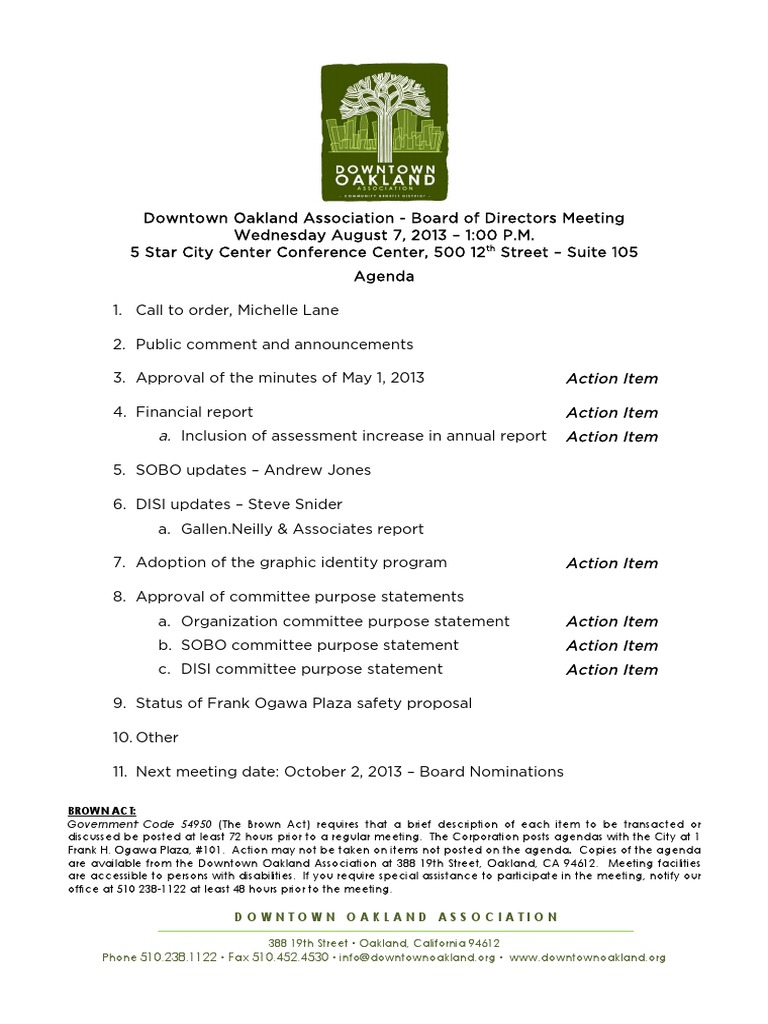 DOA Board Meeting August 7, 2013 Agenda Packet | PDF | Oakland | Twitter