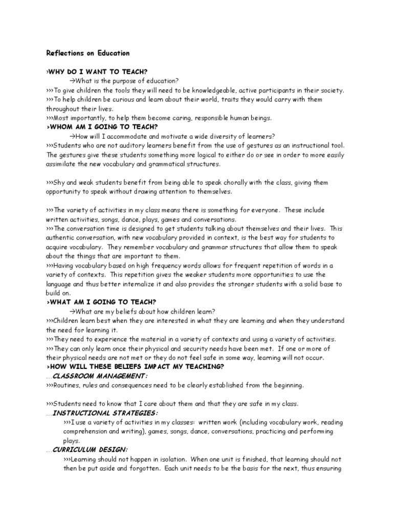 Reflections On Education | PDF | Vocabulary | Teachers