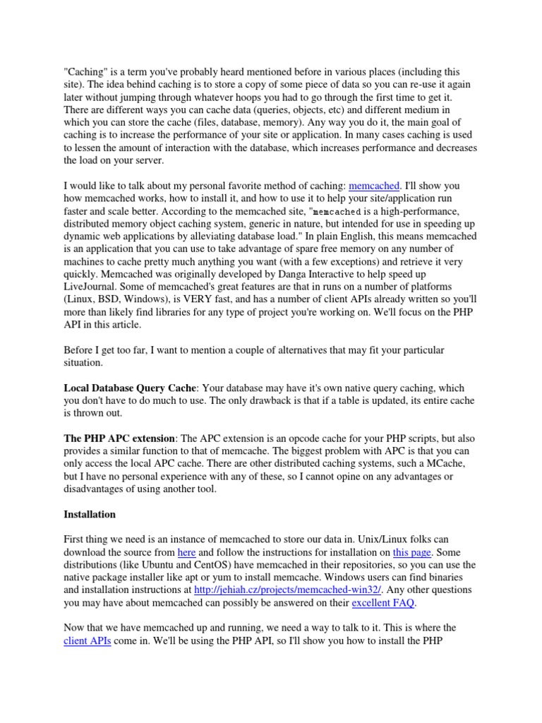 Memcached Caching Guide for PHP | PDF | Php | Computer Data