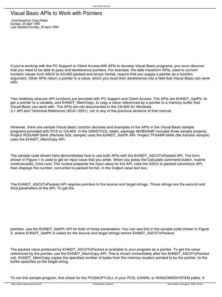 Visual Basic APIs To Work With Pointers | PDF | Pointer (Computer Programming) | Application ...