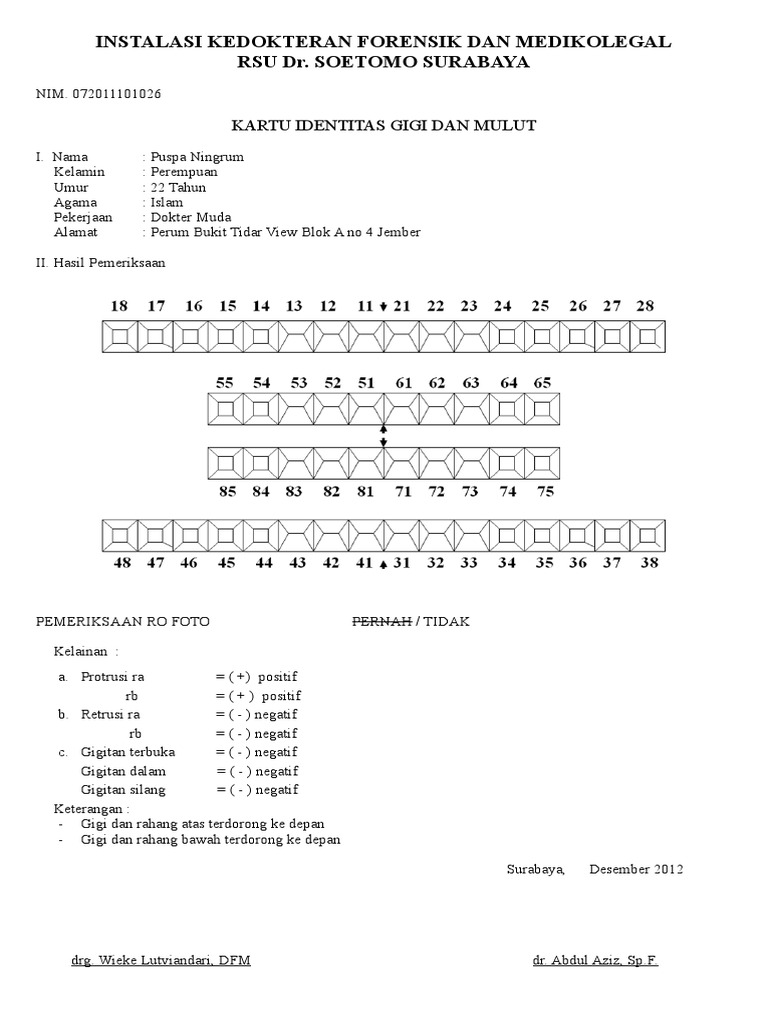 Contoh Pemeriksaan Odontogram | PDF