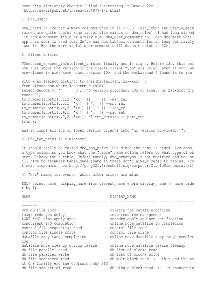 Oracle 12c Data Dictionary Pdf Information Retrieval Digital Technology