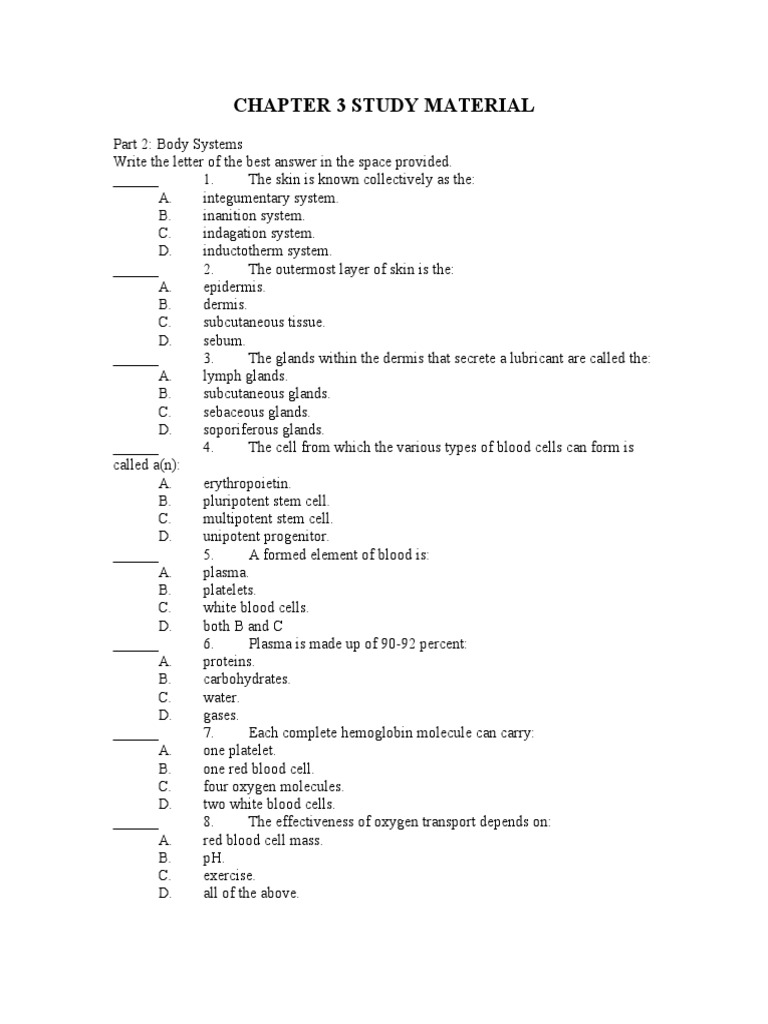 Chapter 3 Part 2 Multiple Choice | PDF | Vertebra | Heart