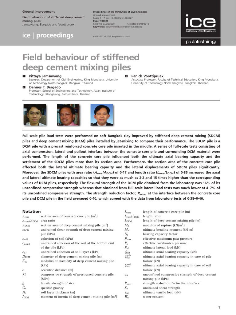 Field Behavior of Stiffened Deep Mixing Piles | PDF | Deep Foundation ...