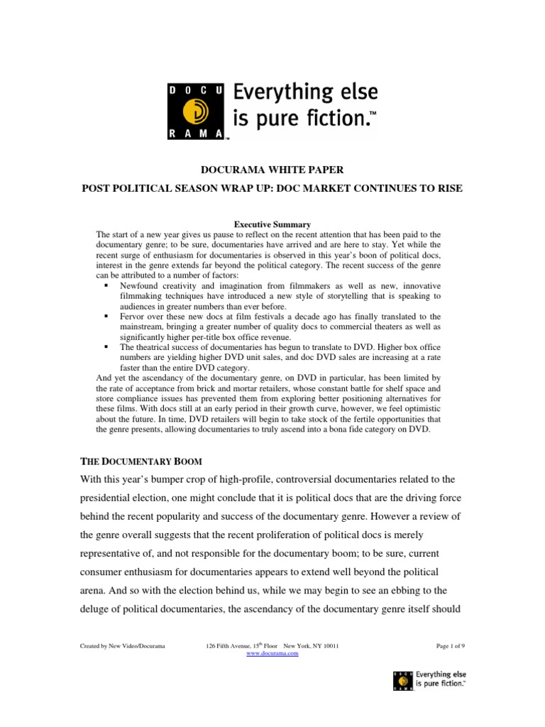 Docurama Whitepaper | PDF | Documentary Film | Box Office