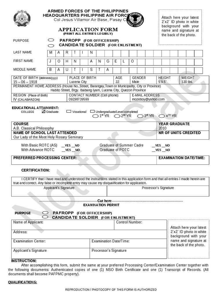 Phil Air Force Application Form | PDF | Armed Conflict | Further Education