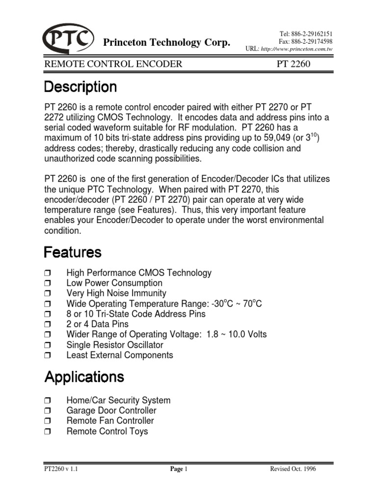 PT2260 | PDF | Resistor | Volt