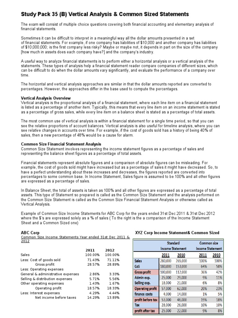 Common Size Analysis | PDF | Balance Sheet | Income Statement