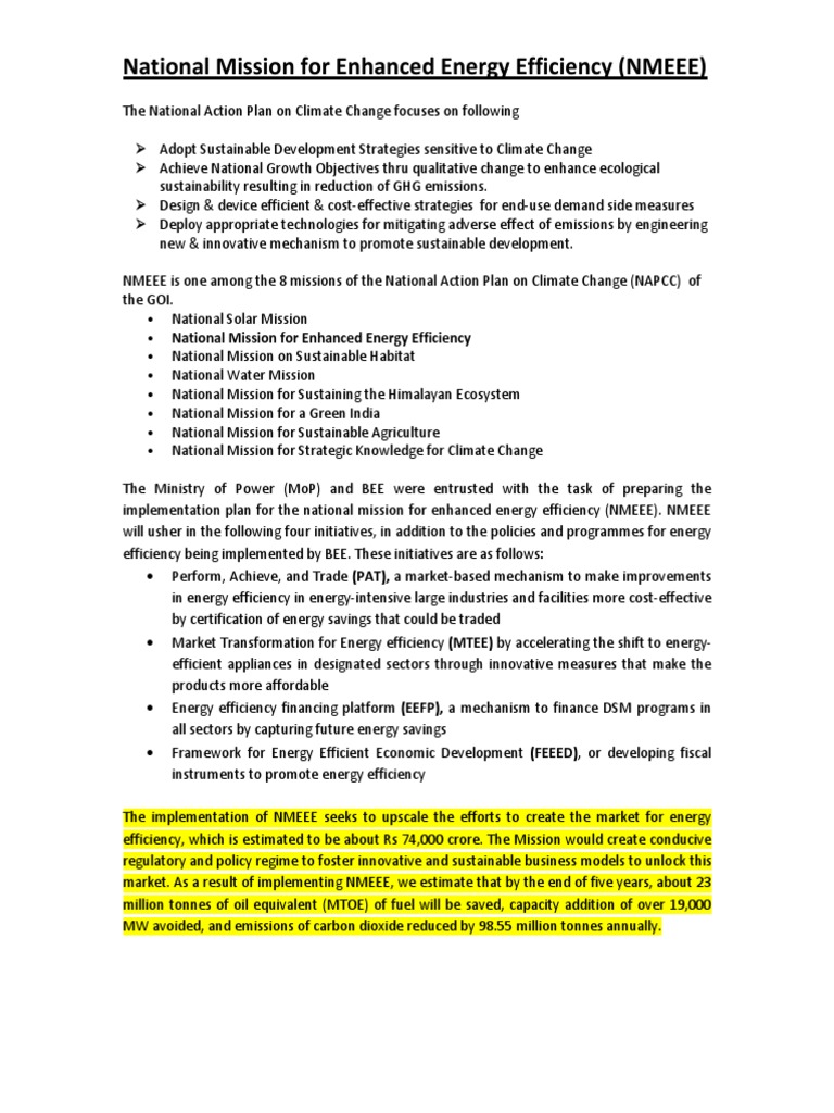 National Mission For Enhanced Energy Efficiency (NMEEE) | PDF ...