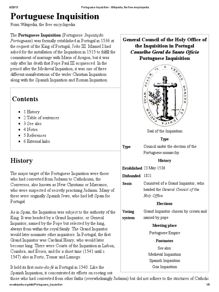 Portuguese Inquisition | PDF | Tribunals Of The Catholic Church ...