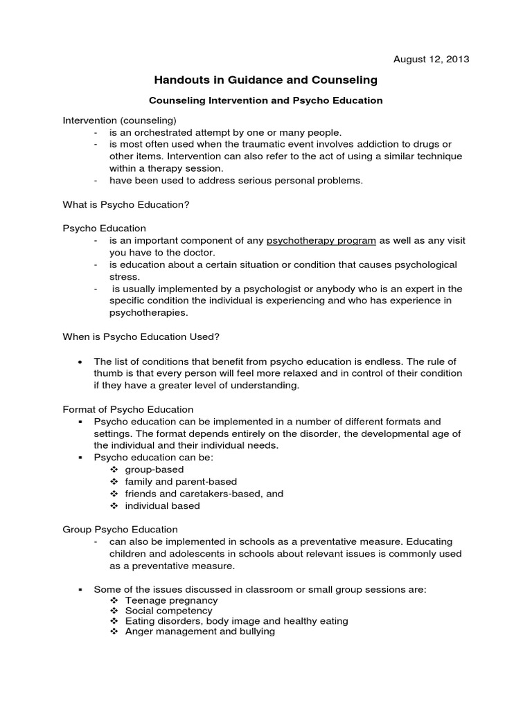 Handout Sa Guidance | PDF | Psychopathy | Psychotherapy