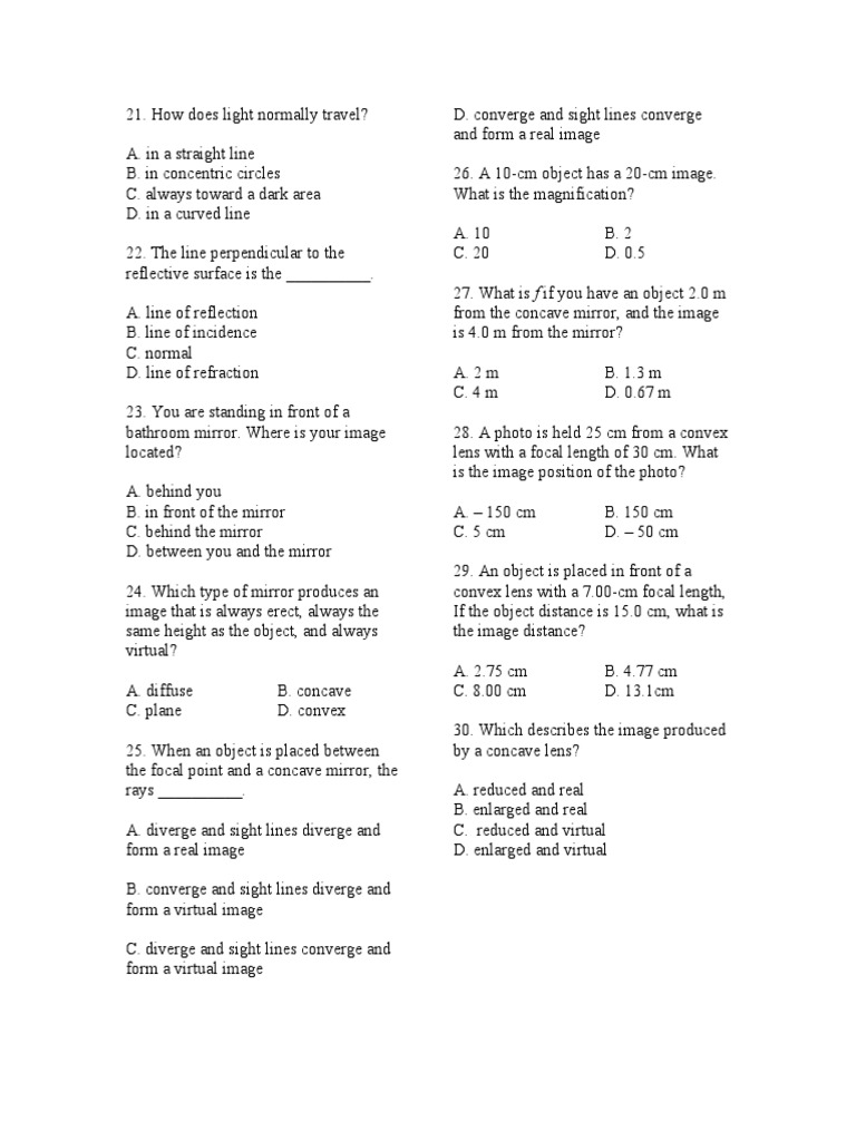 Science Grade 8 Questions | Lens (Optics) | Atoms
