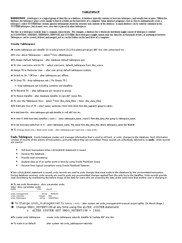 Tablespace | PDF | Oracle Database | Database Transaction