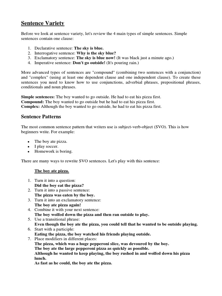 Sentence Variety | PDF | Sentence (Linguistics) | Grammar
