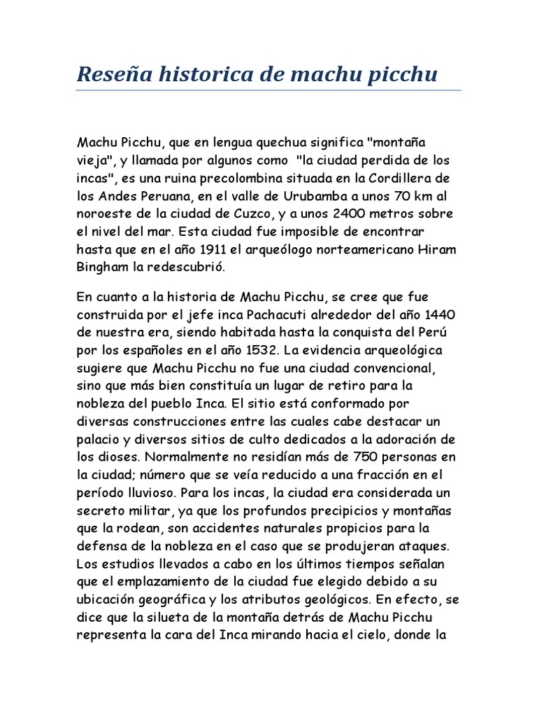 Reseña historica de machu picchu | Machu Picchu | Imperio Inca | Prueba ...
