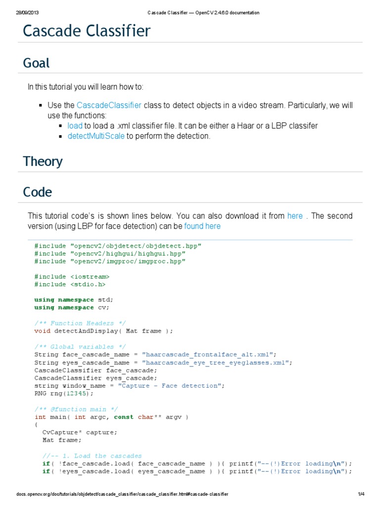Cascade Classifier - OpenCV 2.4.6 | PDF | Areas Of Computer Science ...