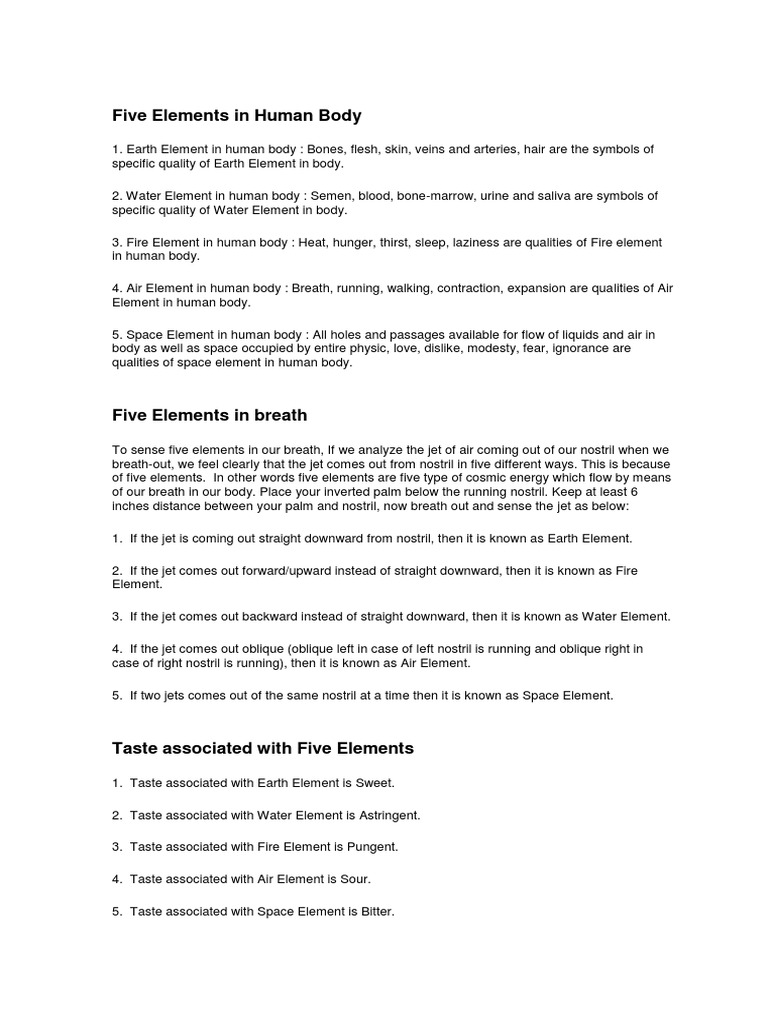 Five Elements in Human Body | PDF | Language Arts & Discipline ...