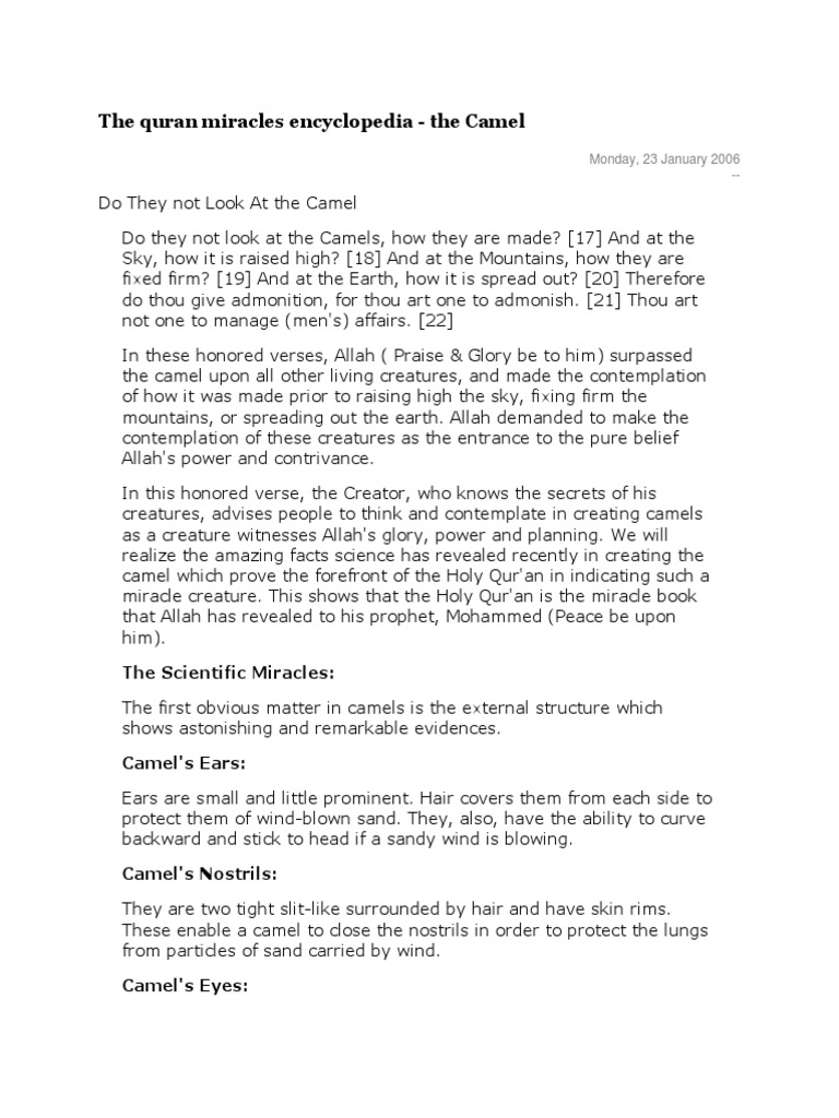 The Quran Miracles Encyclopedia - The Camel | PDF | Camel | Milk