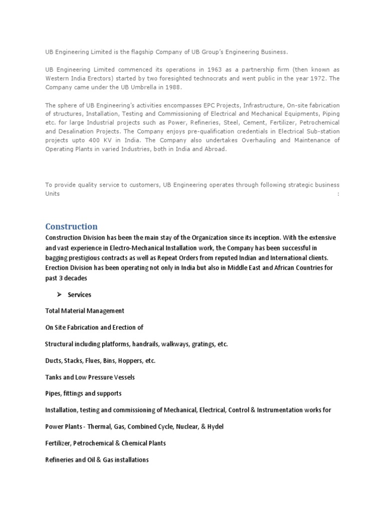 UB Engineering Limited Is The Flagship Company of UB Group | PDF ...