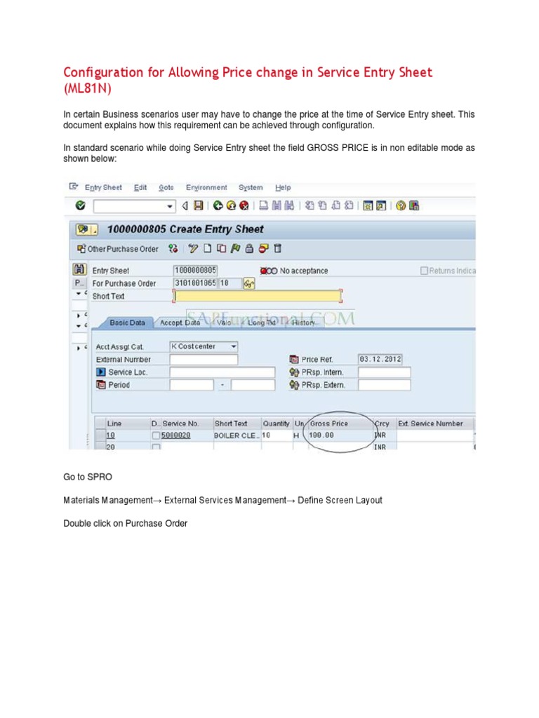 Configuration For Allowing Price Change in Service Entry Sheet | PDF ...
