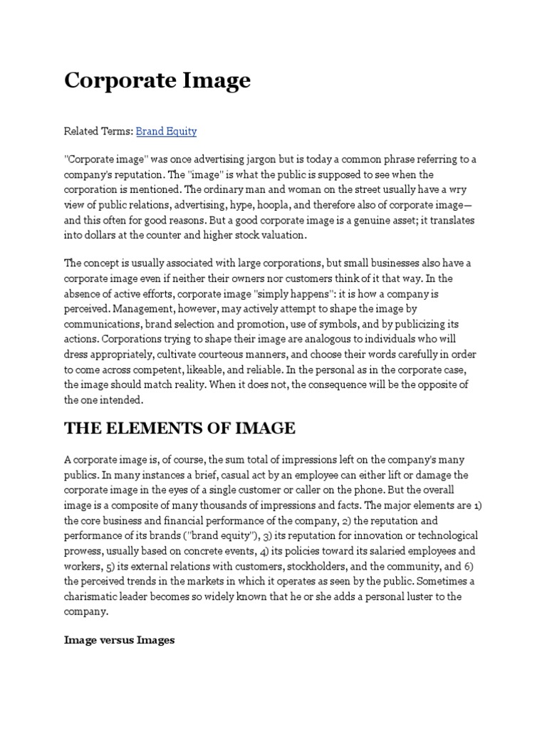 Corporate Image | PDF | Reputation | Brand