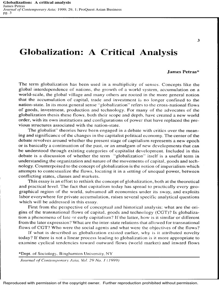 Globalization A Critical Analysis | PDF | Social Information Processing ...