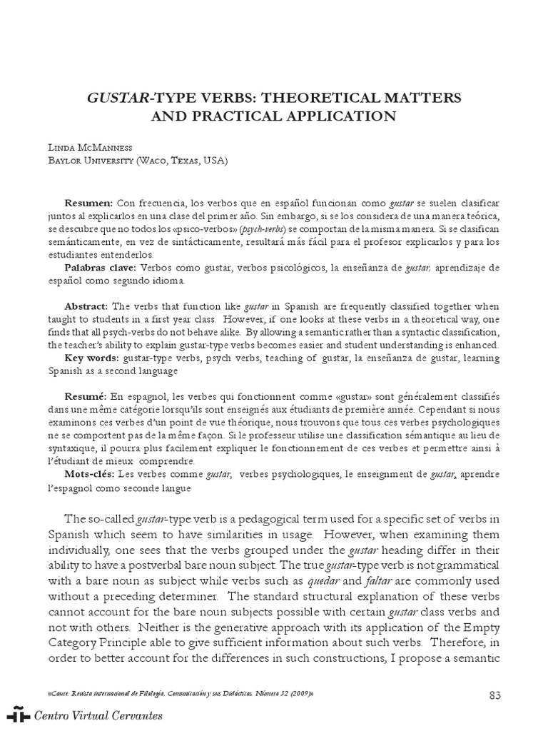 Gustar-Type Verbs | PDF | Grammatical Number | Subject (Grammar)