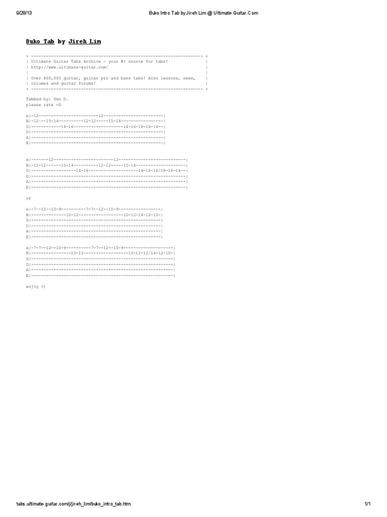 Buko Intro Tab by Jireh Lim at Ultimate-Guitar | PDF