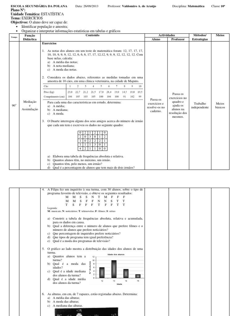 Plano de Aula (Estatistica - Exercicios) PDF | PDF