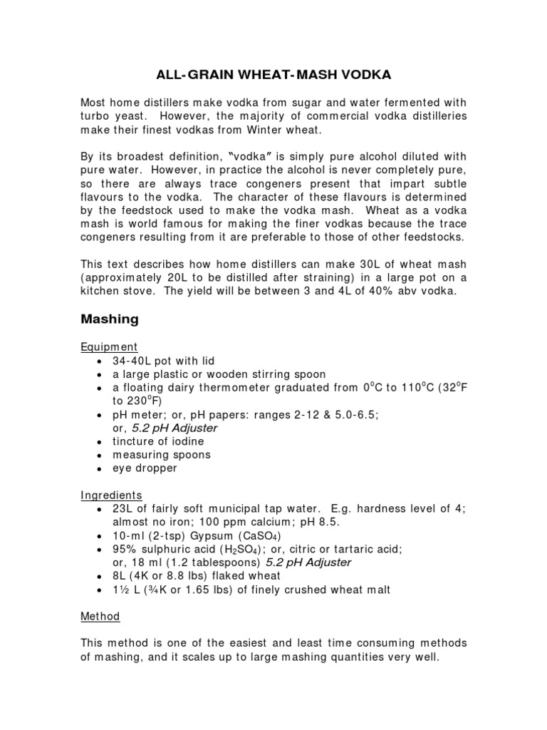 Wheat Vodka Recipe | PDF | Vodka | Brewing