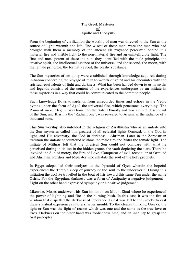 The Greek Mysteries of Apollo and Dionysus | PDF | Dionysus | Apollo