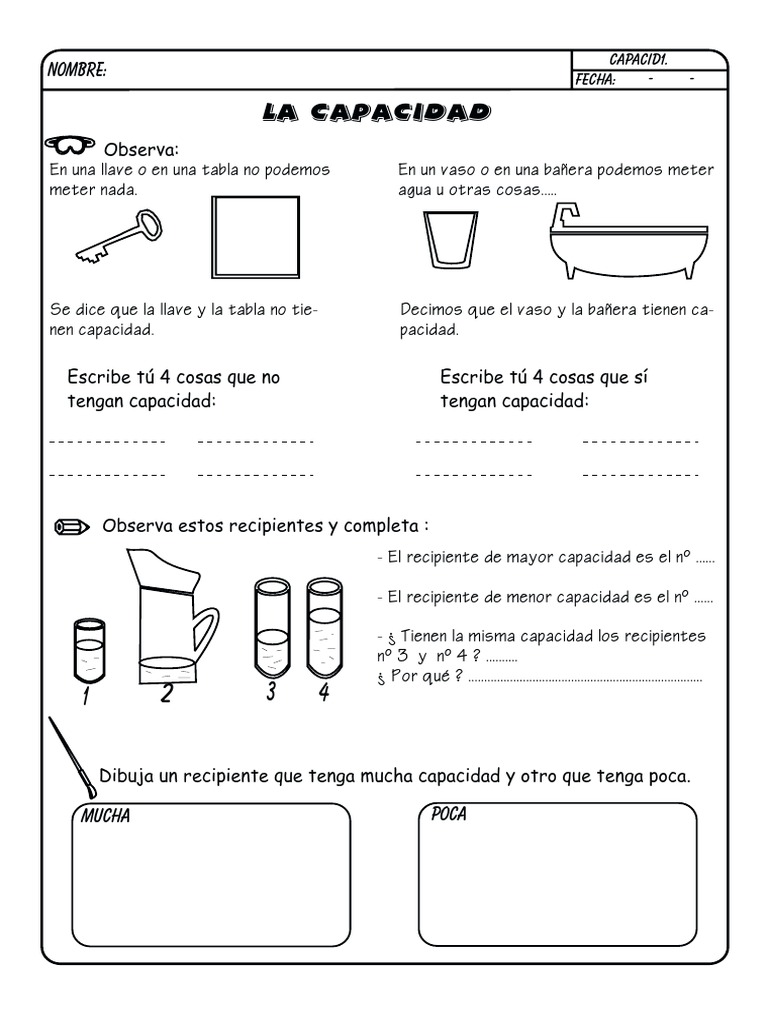 Actividades de Medidas de Capacidad para Niños | PDF | Enseñanza de ...