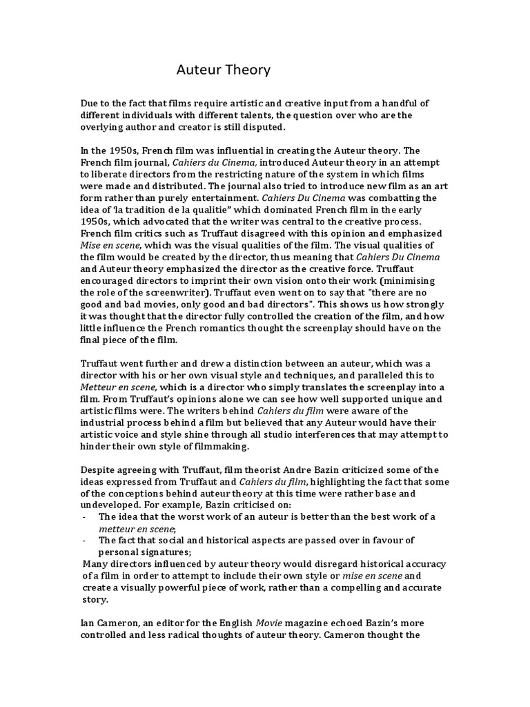 Auteur Theory - An Analyis and Brief History | PDF | Art